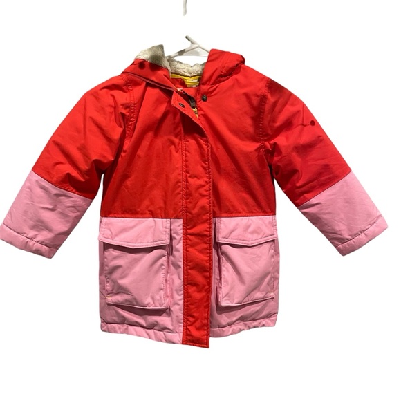 Boden | Jackets & Coats | Adorable Boden Girls Winter Coat Pink Red Pockets Insulated Fuzzy Hood ...
